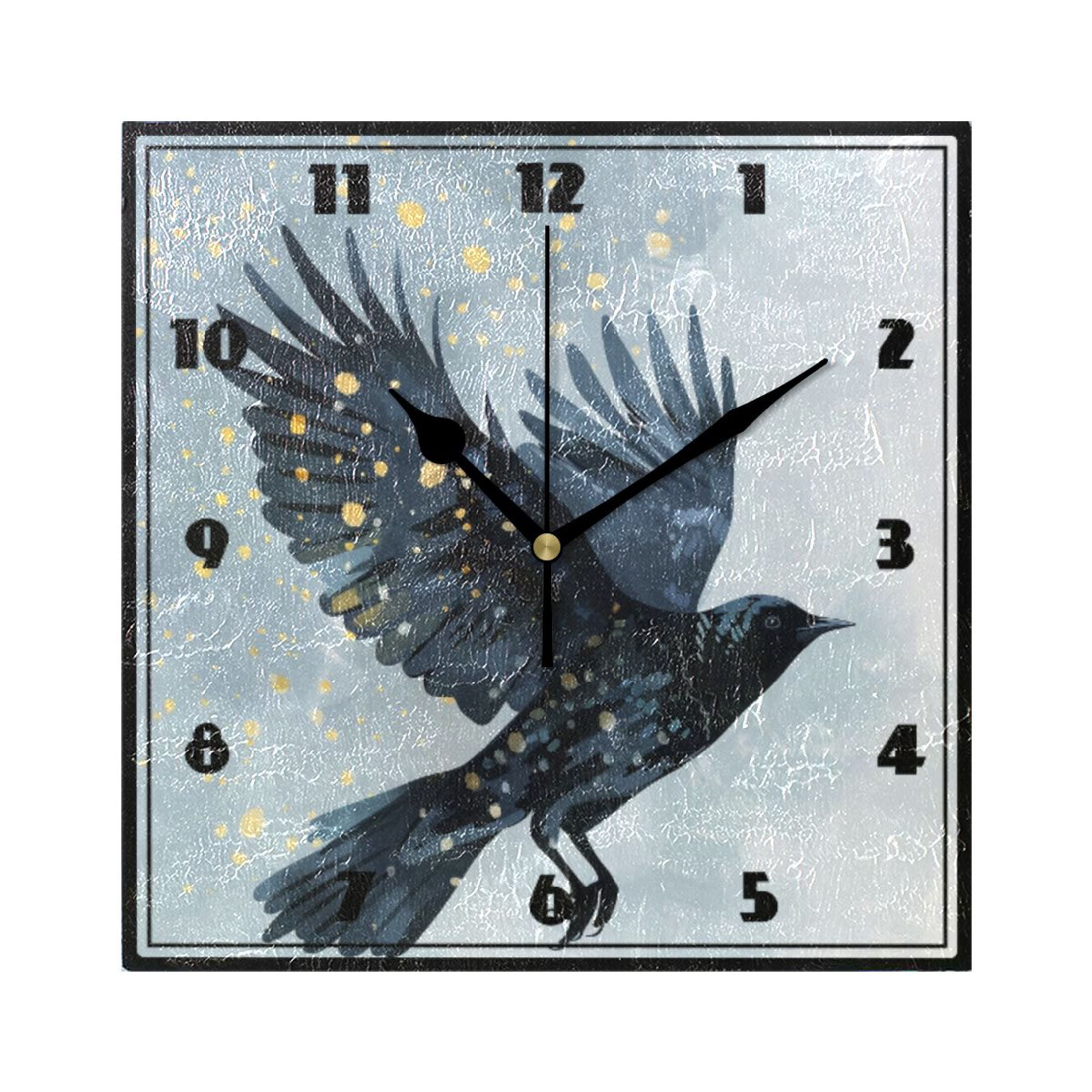 Cool Crow Flying Wall Clock 7.78" Non-Ticking Silent Battery Operated ...