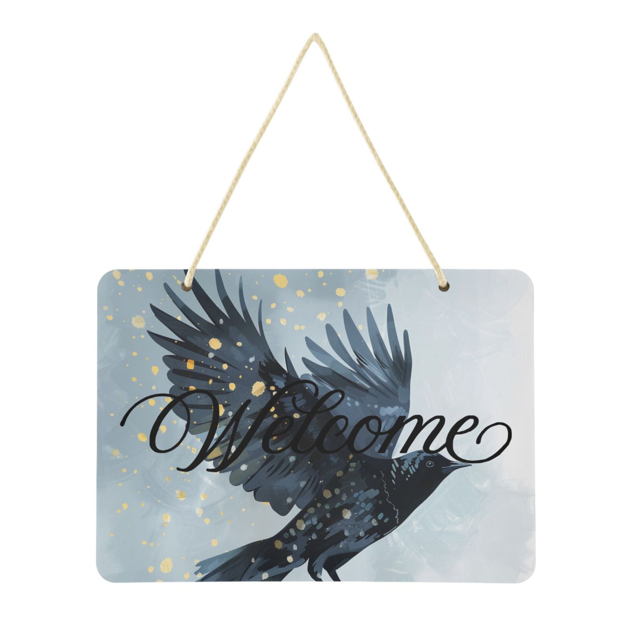 Cool Crow Flying Welcome Sign Front Door PVC 14x10 inch Hanger Hello ...