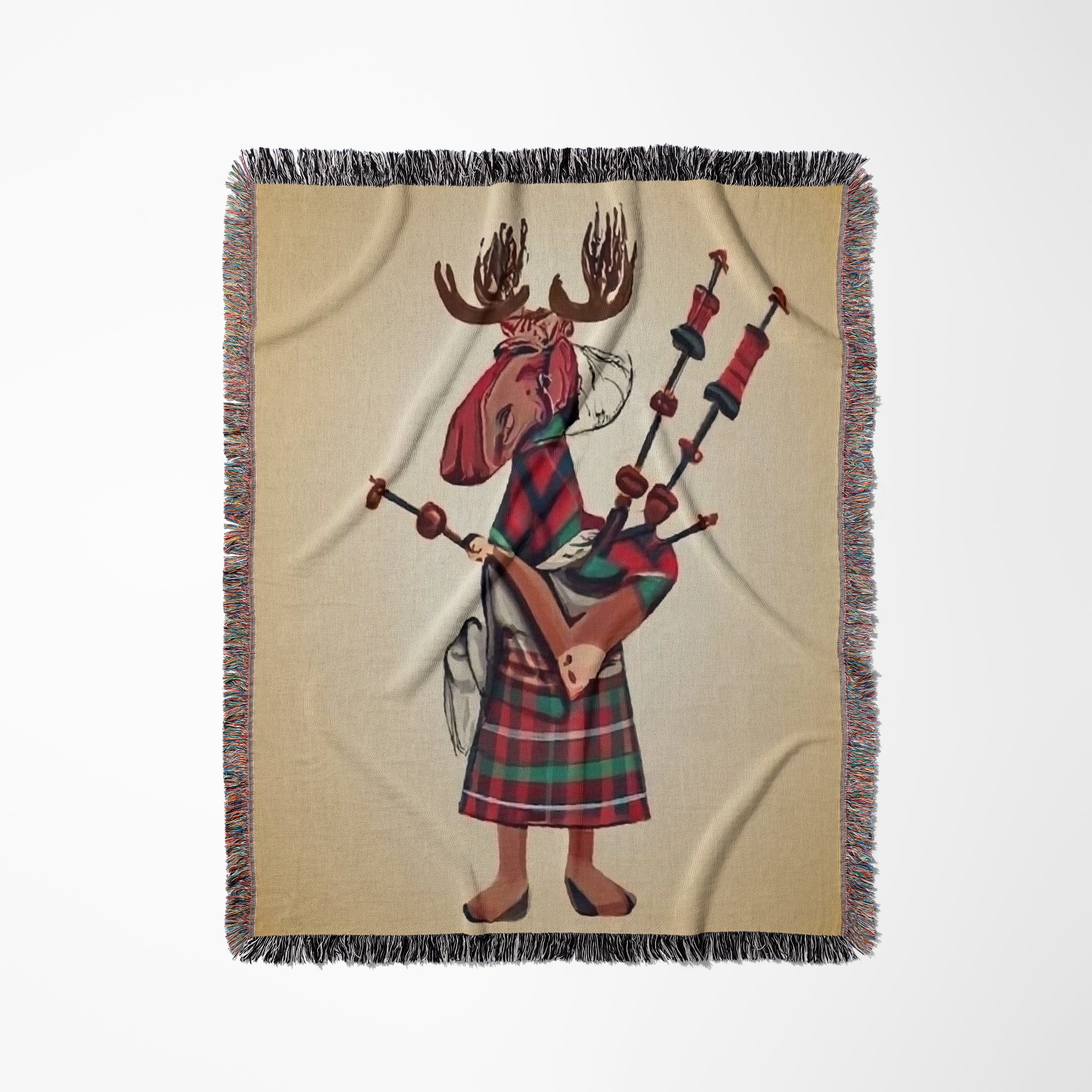 Cool Cute Funny Moose Playing The Bagpipes Music Cubism, Woven Blanket ...