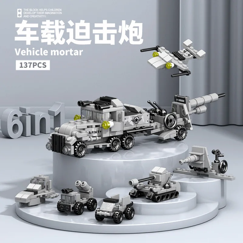 Cool DIY 6in1 Aircraft Carrier Helicopter Mortar Missile Armored Vehicle Building Blocks Kit ...