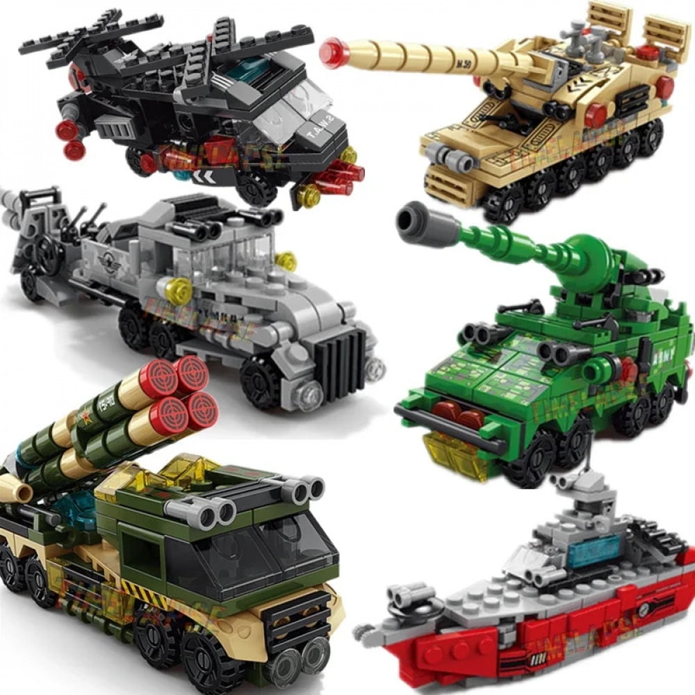 Cool DIY 6in1 Aircraft Carrier Helicopter Mortar Missile Armored Vehicle Building Blocks Kit ...
