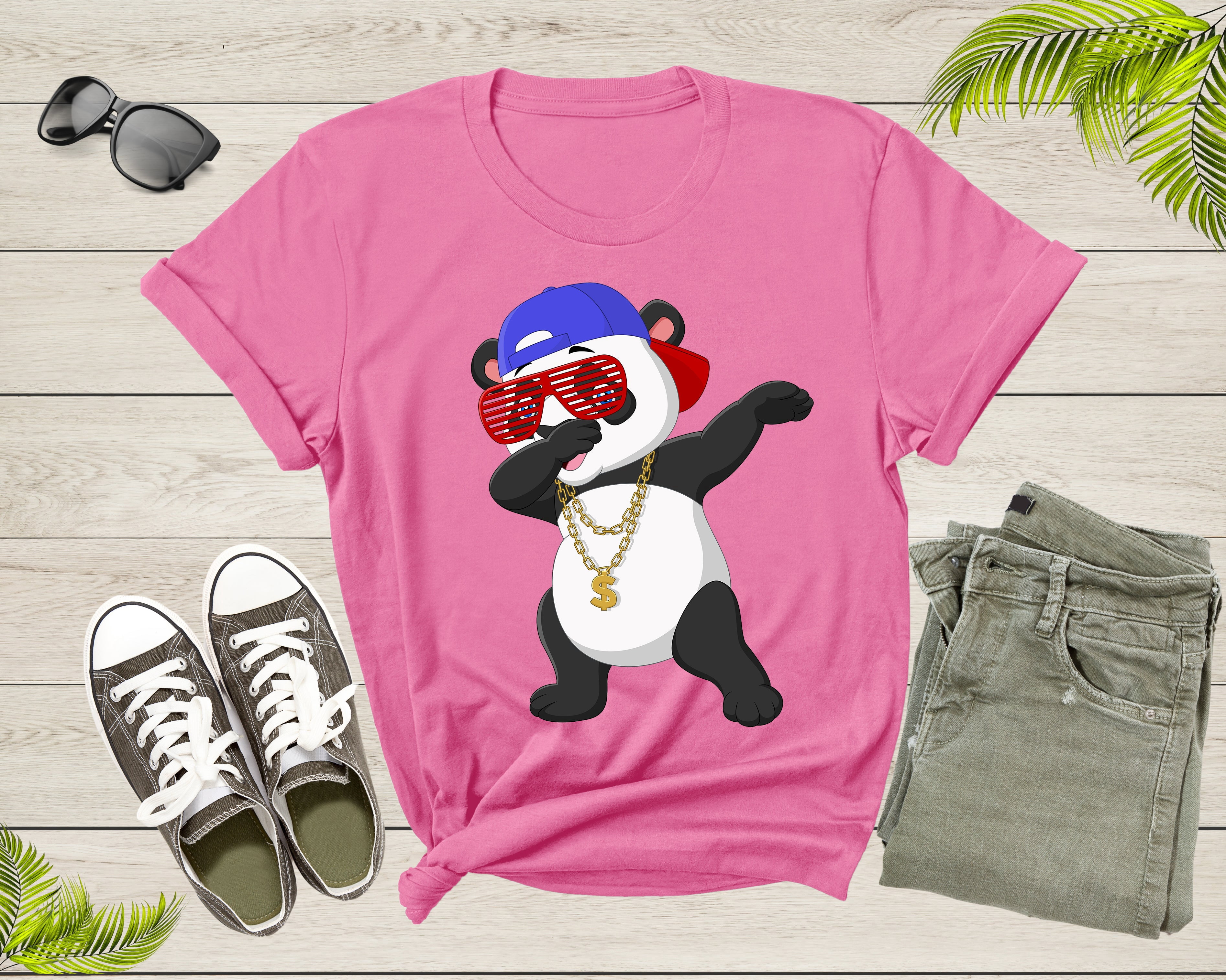 Cool Dabbing Dancing Panda Wearing Sunglasses Hat Necklace T-Shirt ...