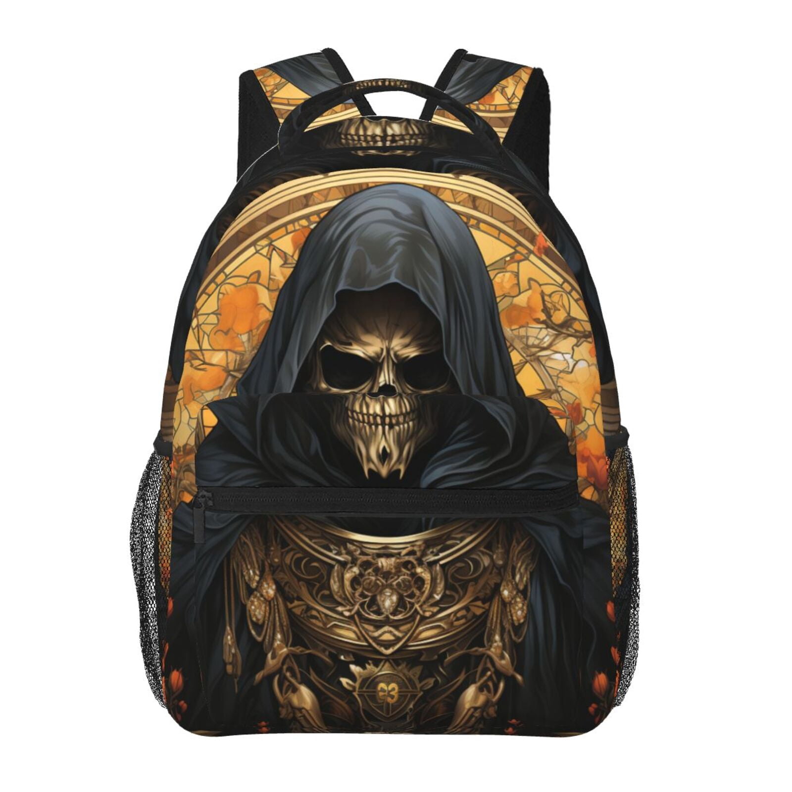 Cool Death Skull Grim Reaper Art Backpack Casual College Bag Zipper ...