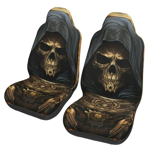 Cool Death Skull Grim Reaper Art Car Seat Cover 2 Pcs Auto Front Bucket ...