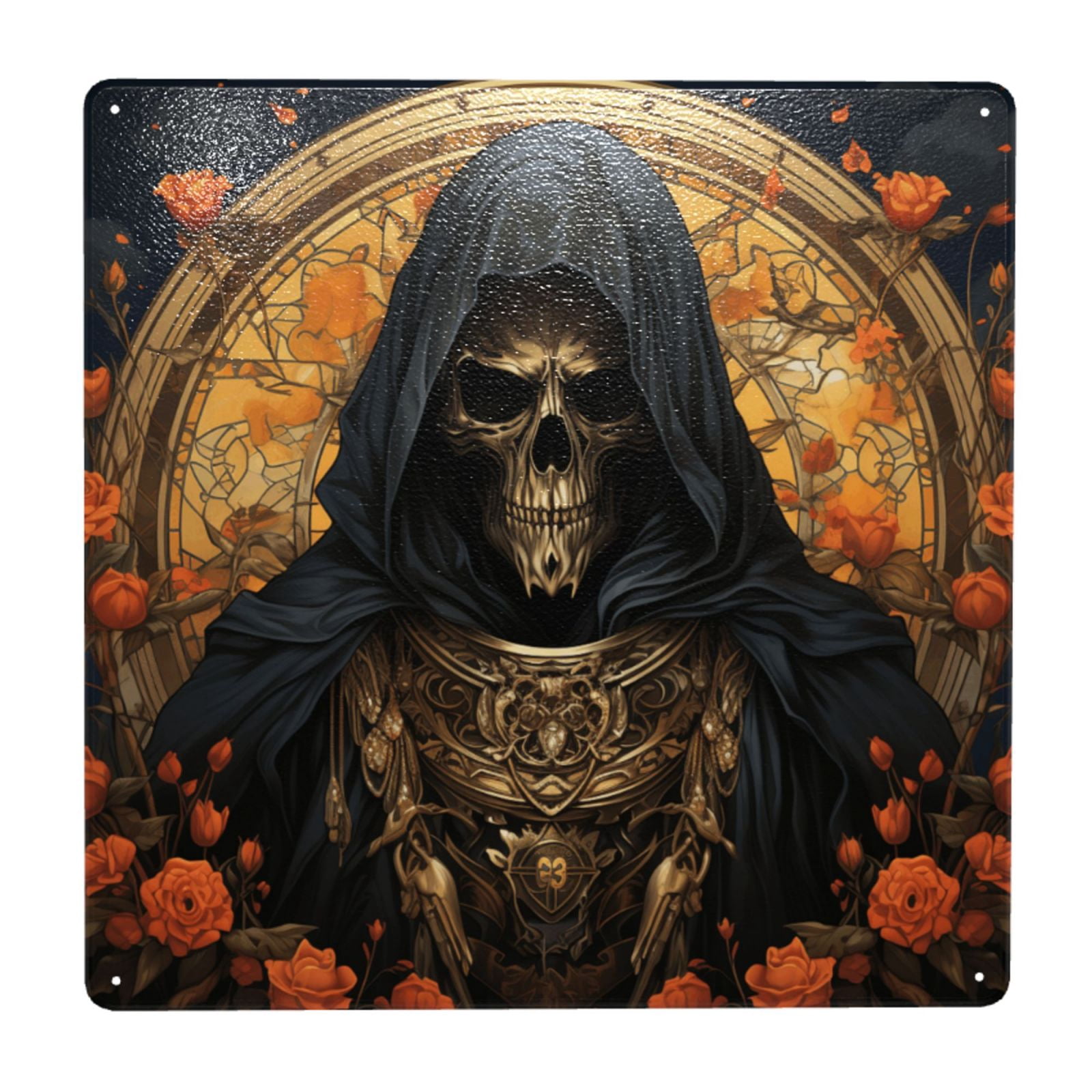 Cool Death Skull Grim Reaper Art Square Metal Sign 12x12 Inch Tin Sign ...