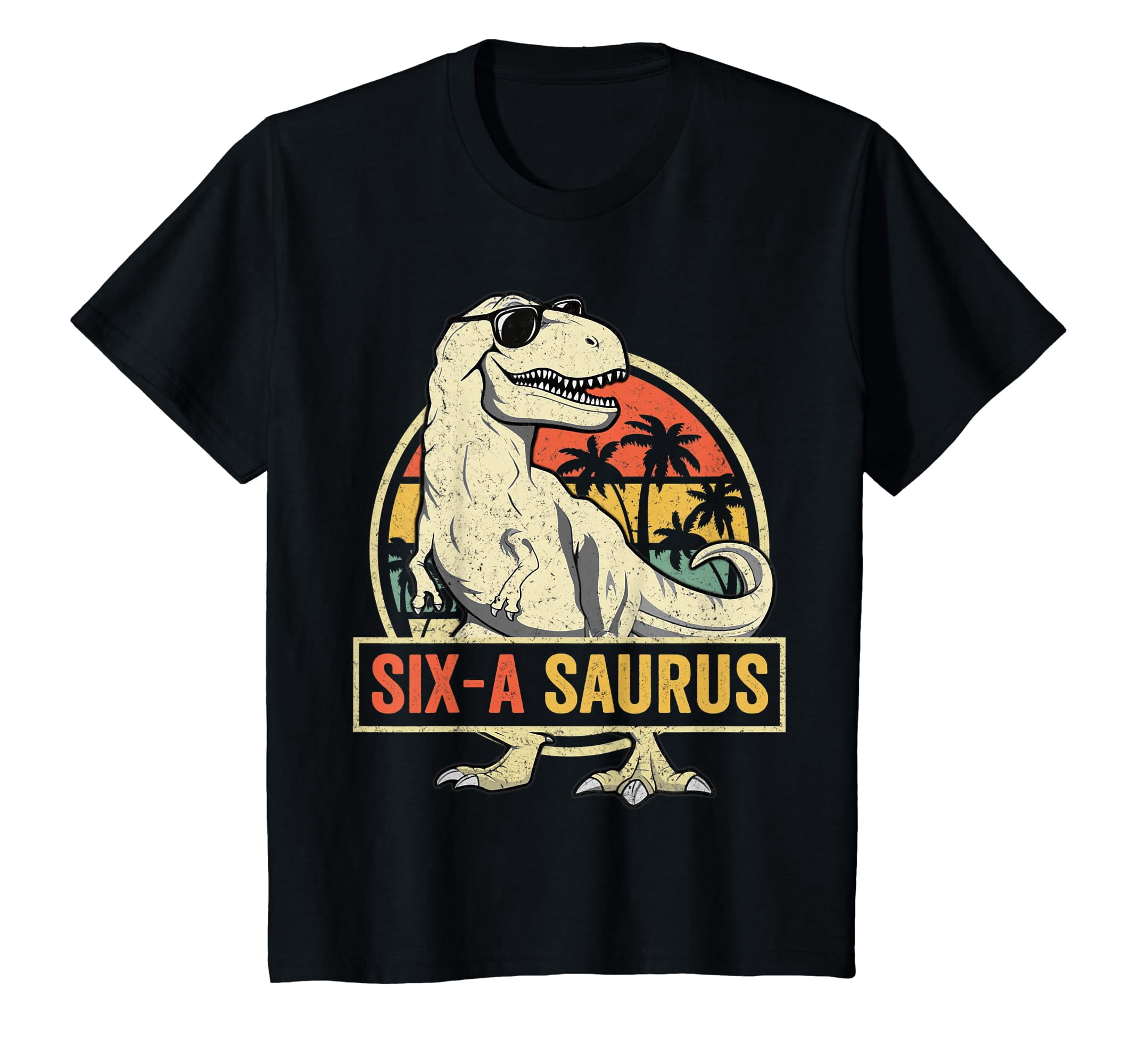 Cool Dinosaur Sunset T-Shirt for 6th Birthday Celebration with T-Rex ...