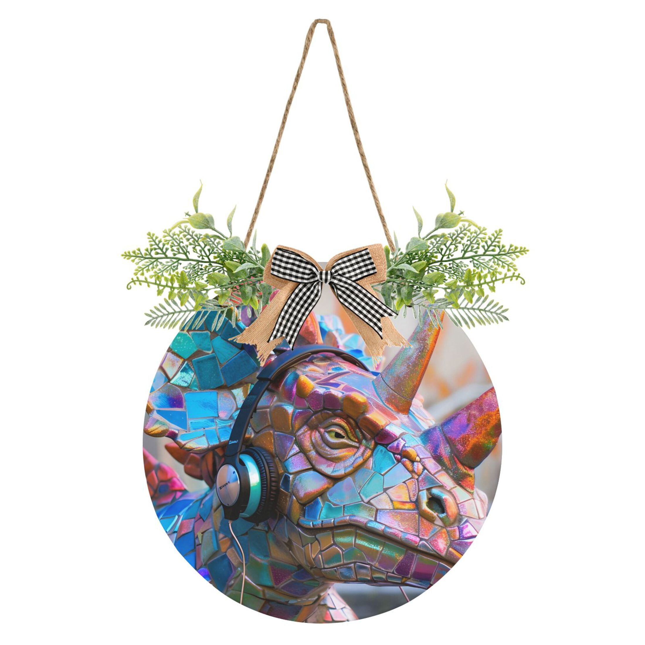 Cool Dinosaur on Street Welcome Front Door Sign Round 12 inch Porch ...