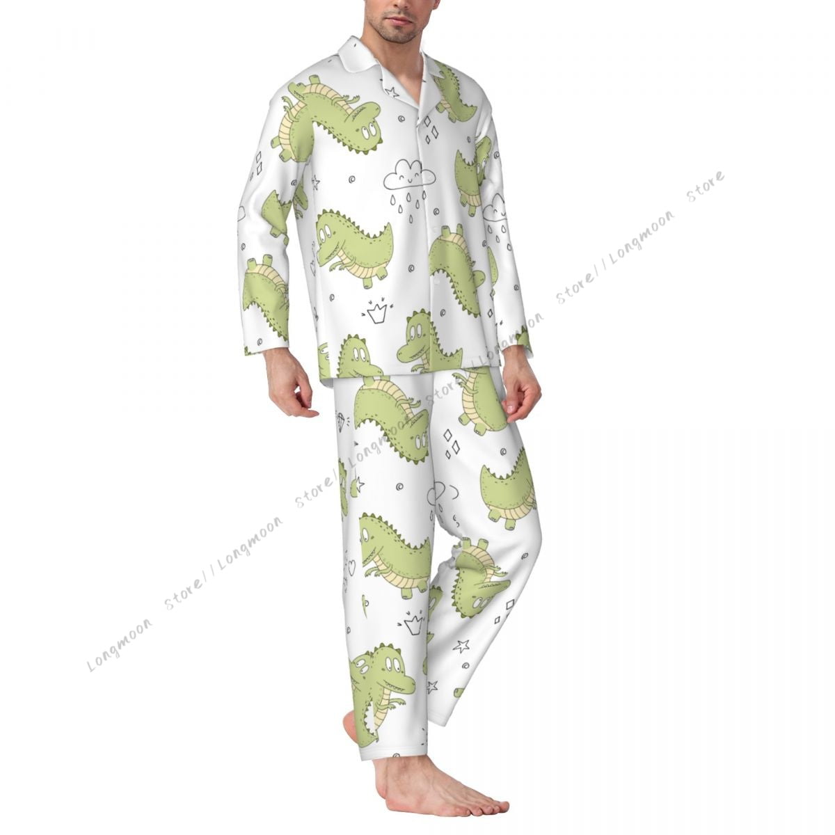 Cool Dinosaurs Men Pajamas Long Sleeve Male Sleepwear Suit Set Homewear ...
