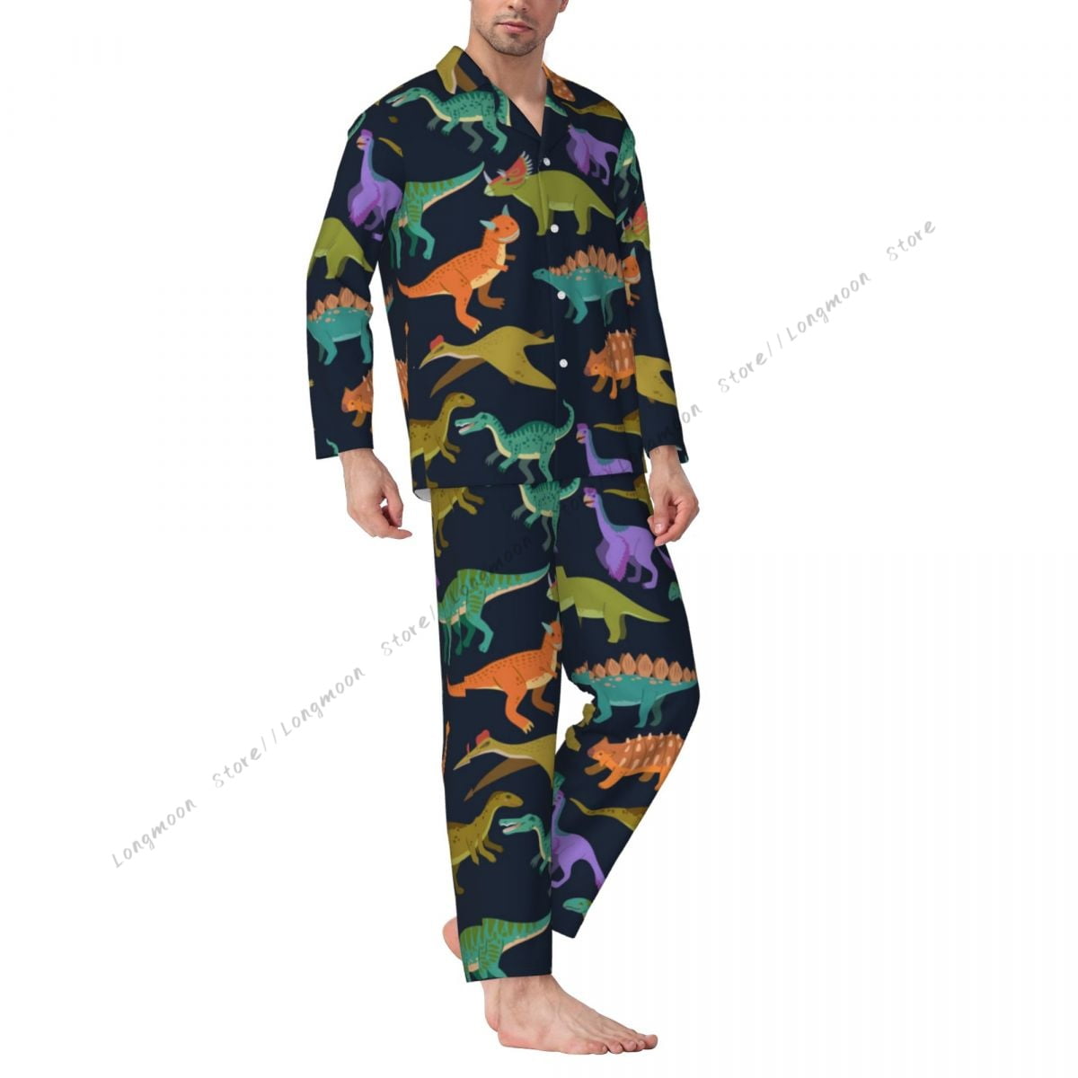 Cool Dinosaurs Men Pajamas Long Sleeve Male Sleepwear Suit Set Homewear ...