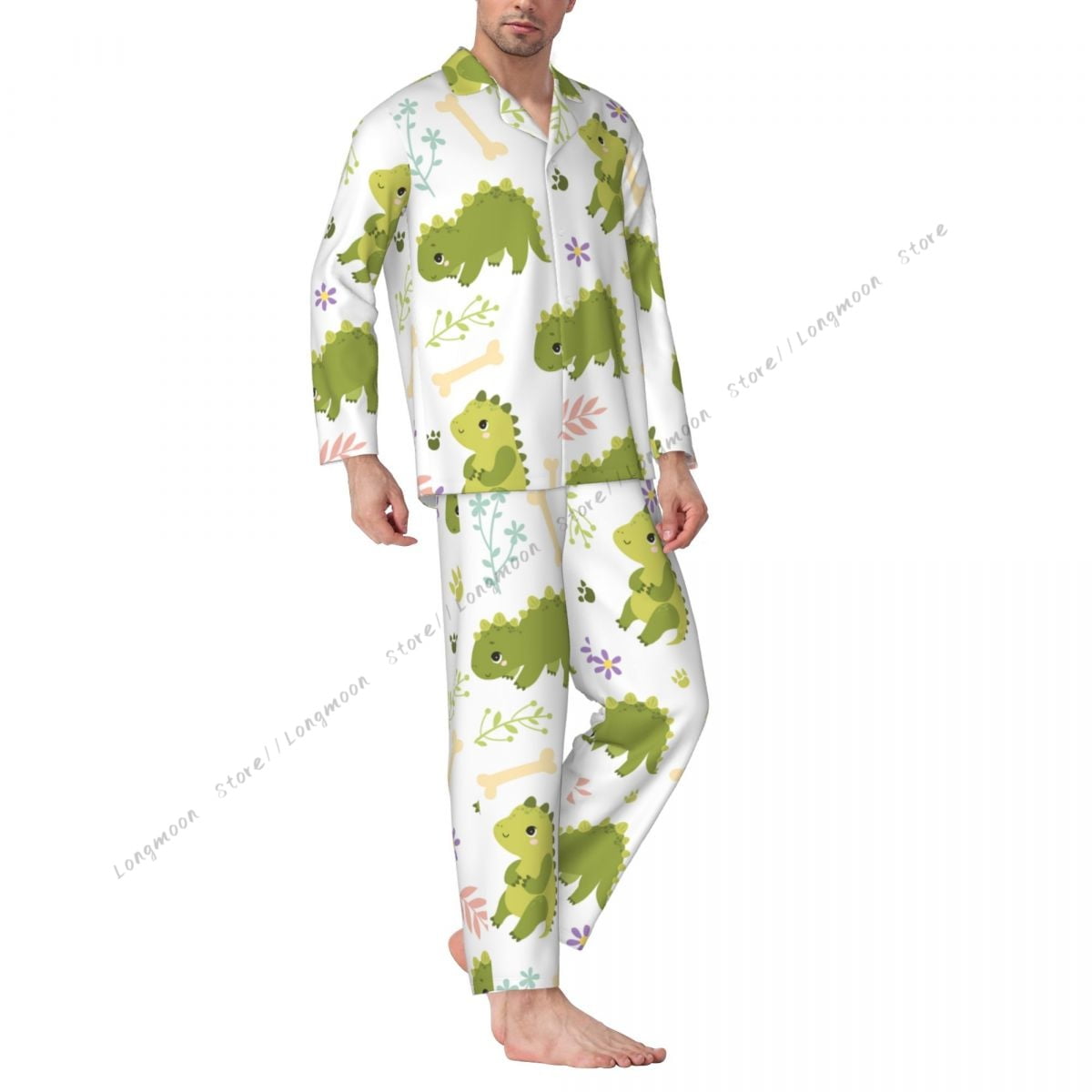 Cool Dinosaurs Men Pajamas Long Sleeve Male Sleepwear Suit Set Homewear ...