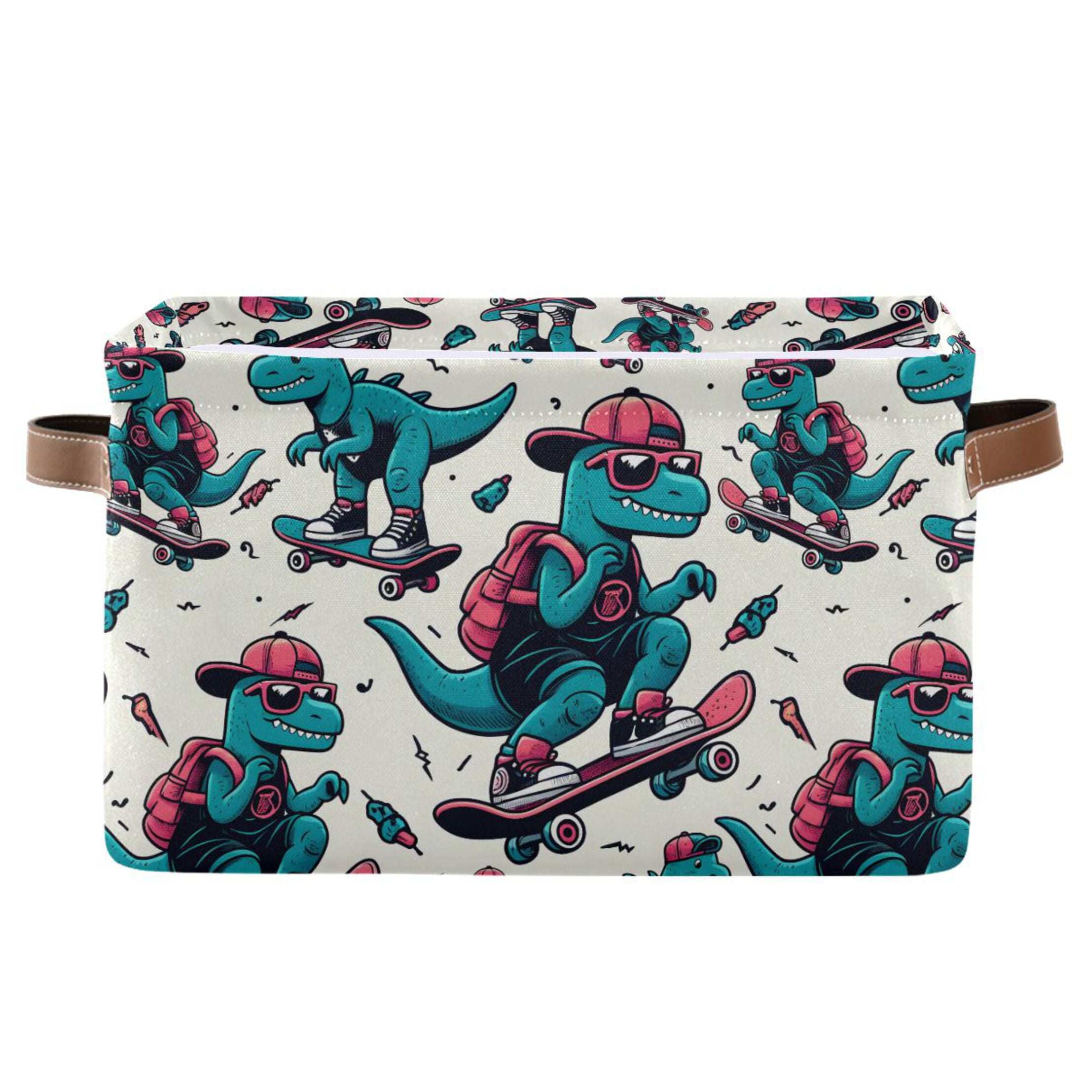 Cool Dinosaurs Skating Storage Bins with Handle Fabric Organizer Basket ...