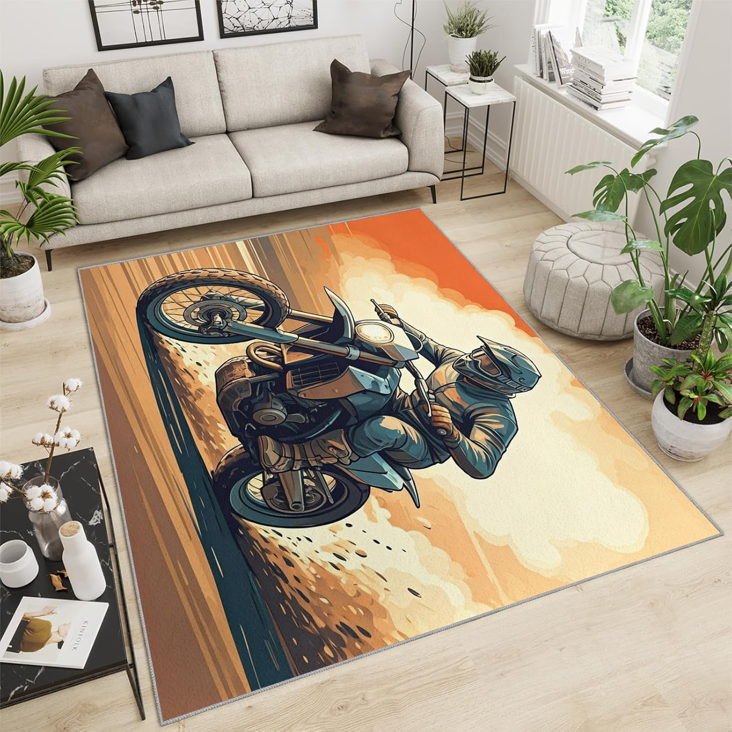 Cool Dirt Bike Area Rug Motorcycle Rider Rugs Modern Car Floor Mat Non ...