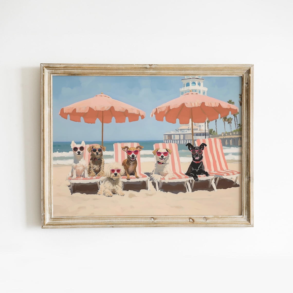 Cool Dogs On Beach Wall Art, Trendy Animal Poster, Preppy Beachy Room ...