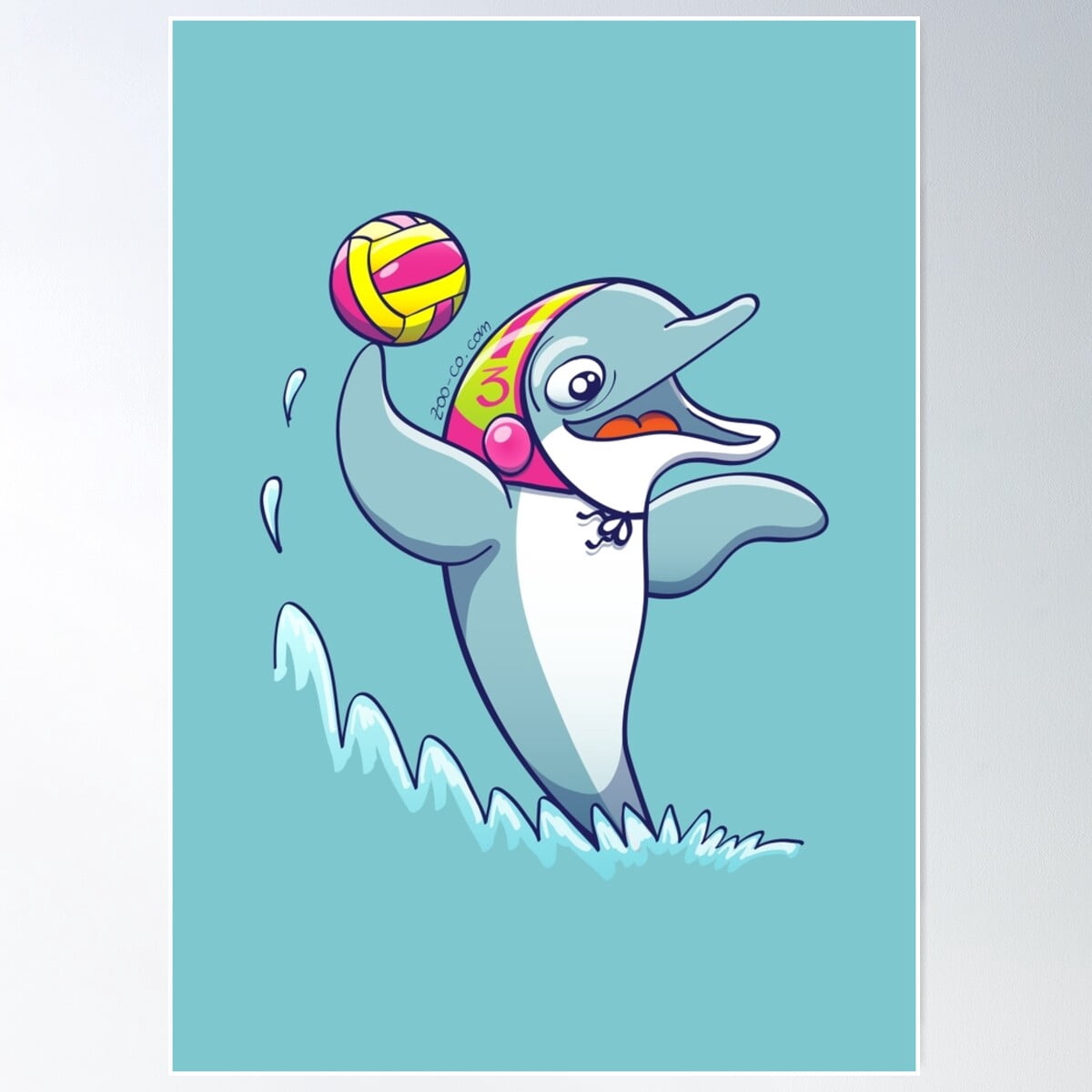 Cool Dolphin Playing Water Polo Poster Wall Art, Modern Wall Decor For ...