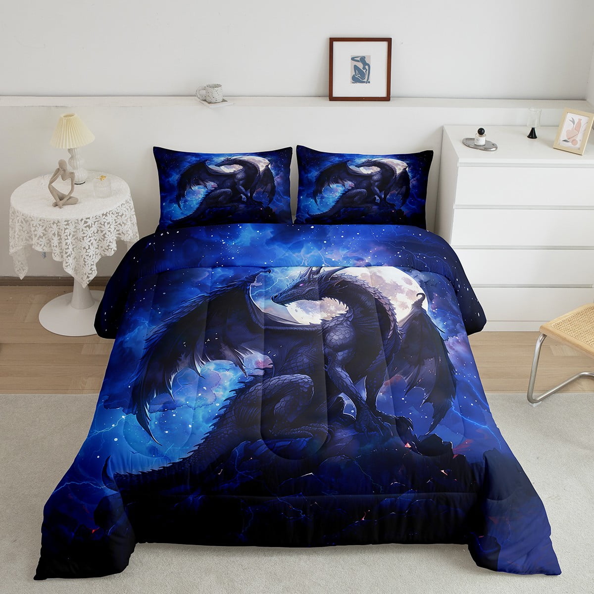 Cool Dragon Comforter Set Queen Size Blue Purple Dragon Bedding for ...