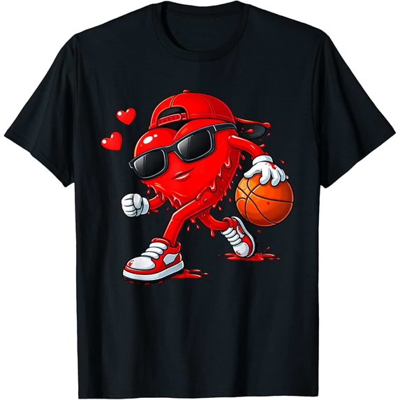 Cool Drip Heart Playing Basketball for Men Graphic Short Sleeve T-Shirt ...