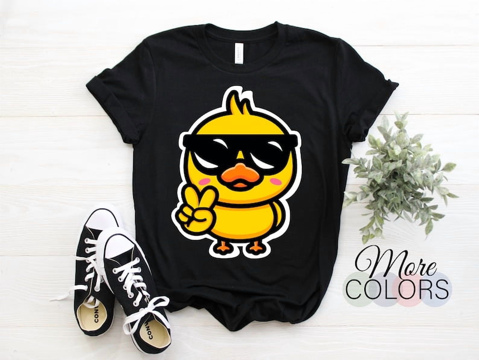 Cool Duck Cartoon Graphic Tee Cute Yellow Bird with Shades Peace Pose ...