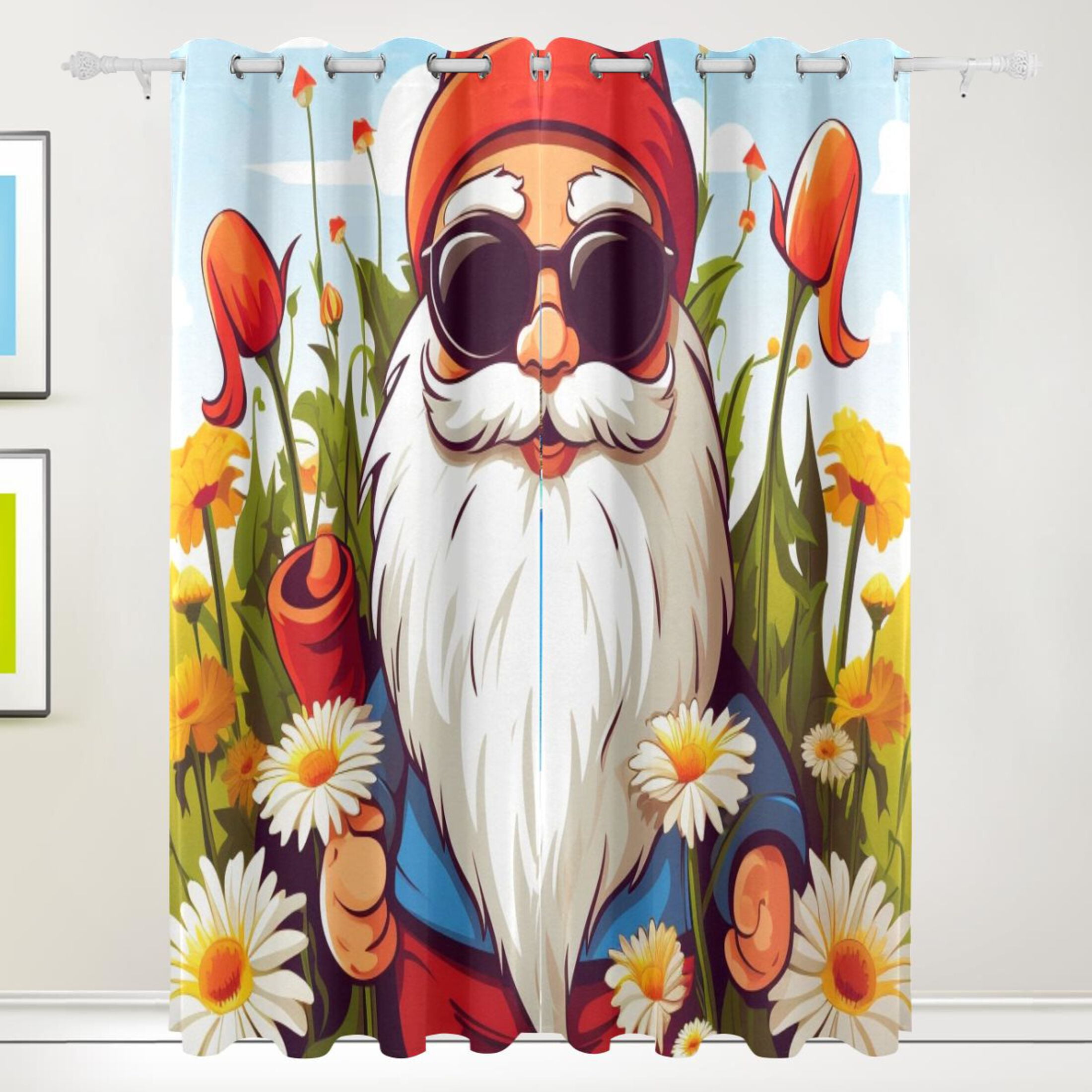 Cool Dwarf with Daisy Flower Blackout Curtains 2 Panels Set Grommet ...