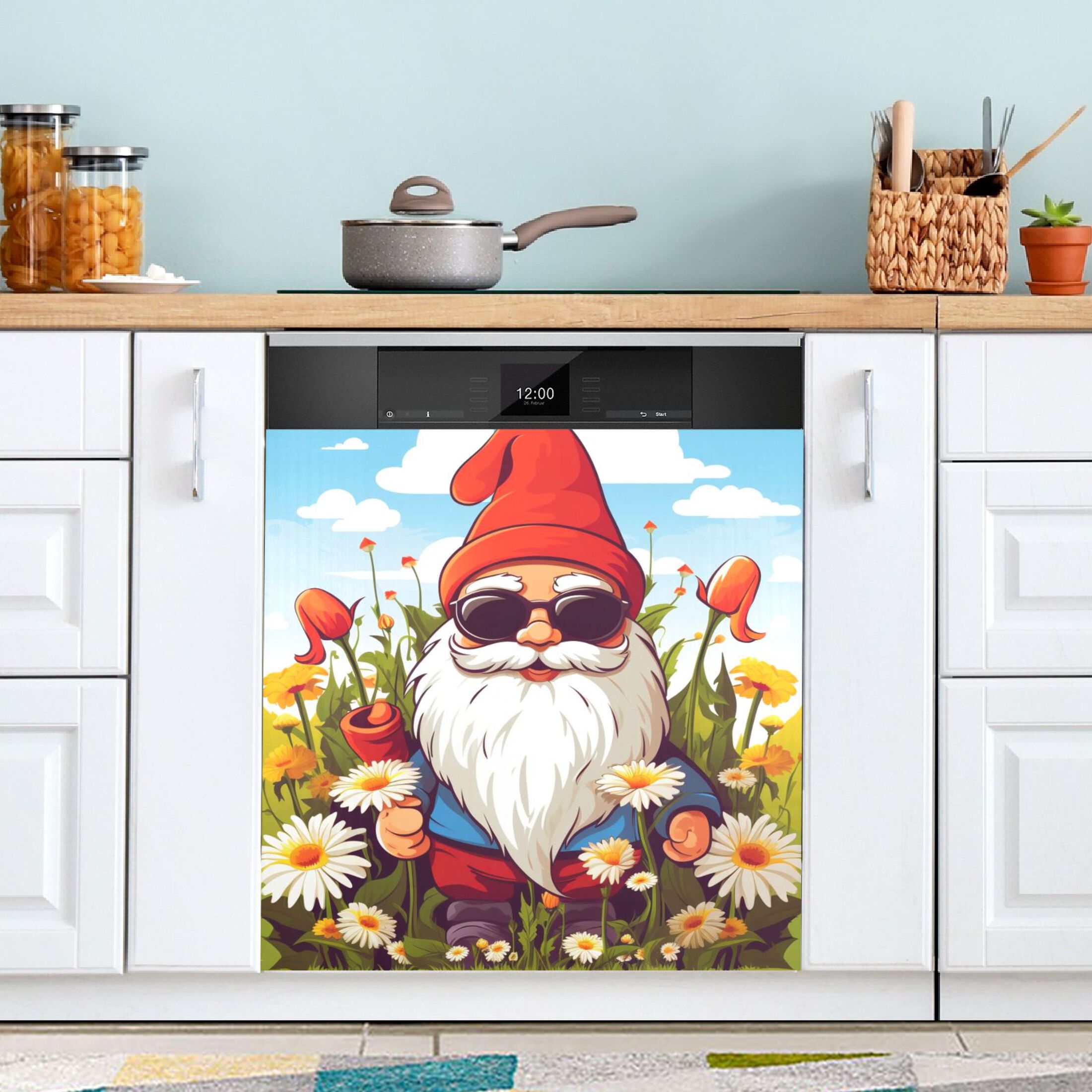 Cool Dwarf with Daisy Flower Magnetic Dishwasher Covers Refrigerator ...