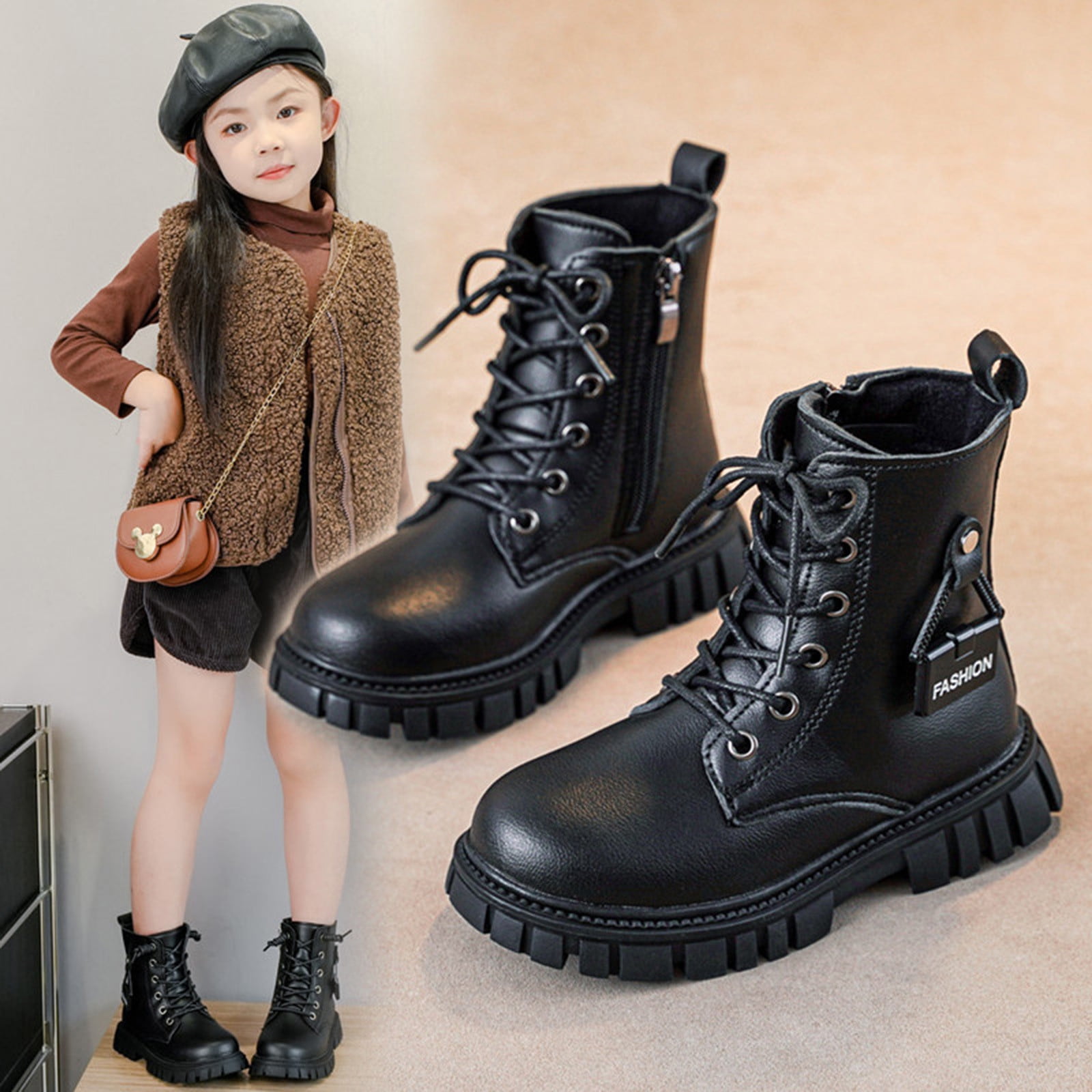 Cool Fall And Winter Style Medium And Large Children's Lace-Up Solid ...