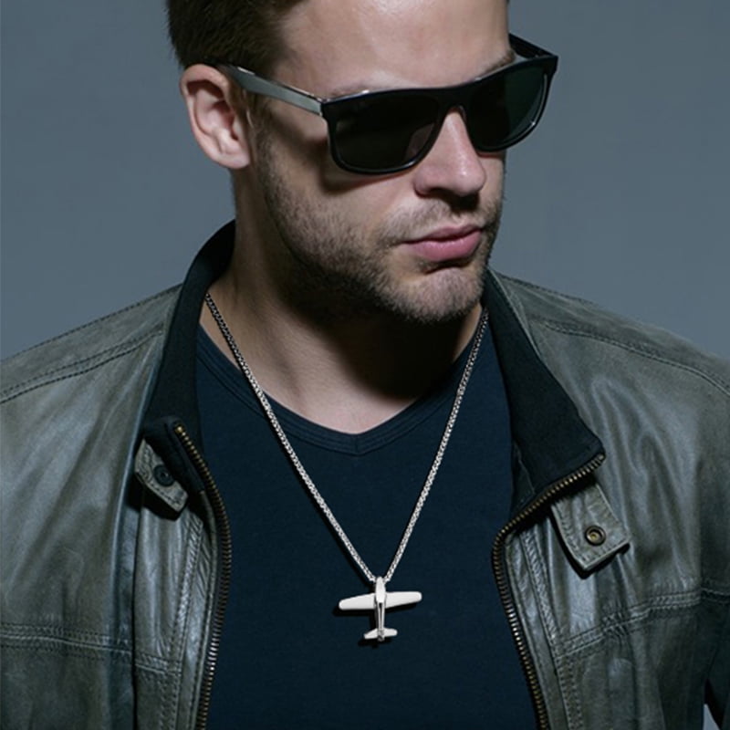 Cool Fashion Plane Pendant Necklaces for Men,Rock Punk 14K White Gold ...