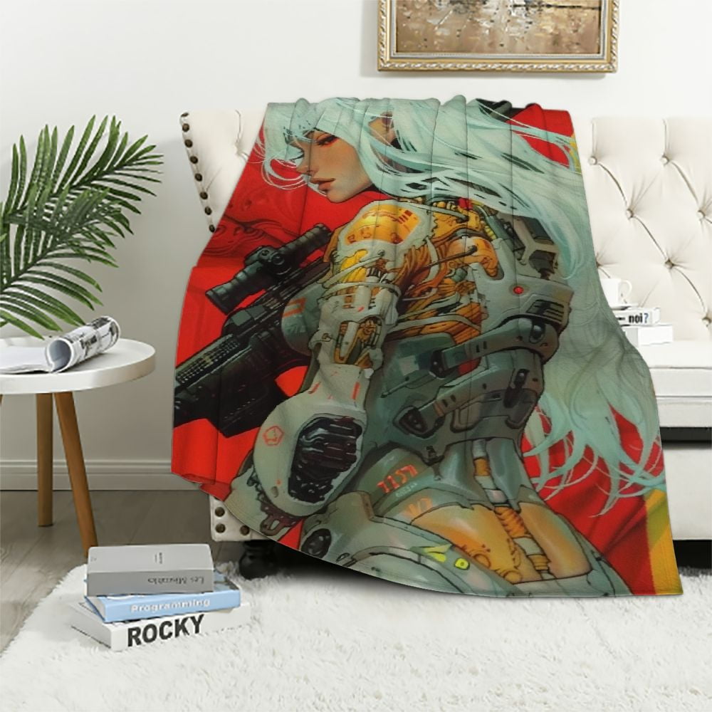 Cool Female Sword Soldier Pattern Flannel Fluffy Full Luxury Throw ...