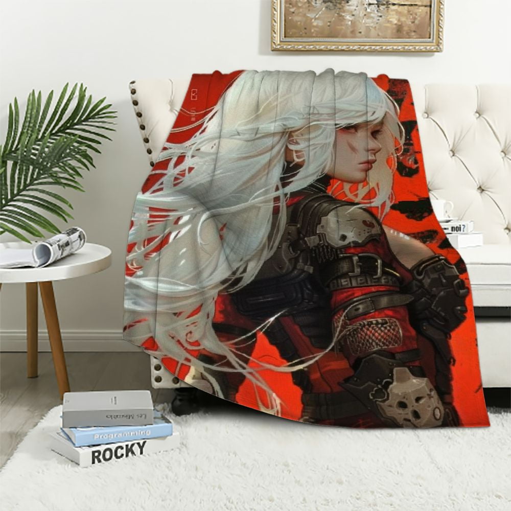 Cool Female Sword Soldier Pattern Flannel Fluffy Full Luxury Throw ...
