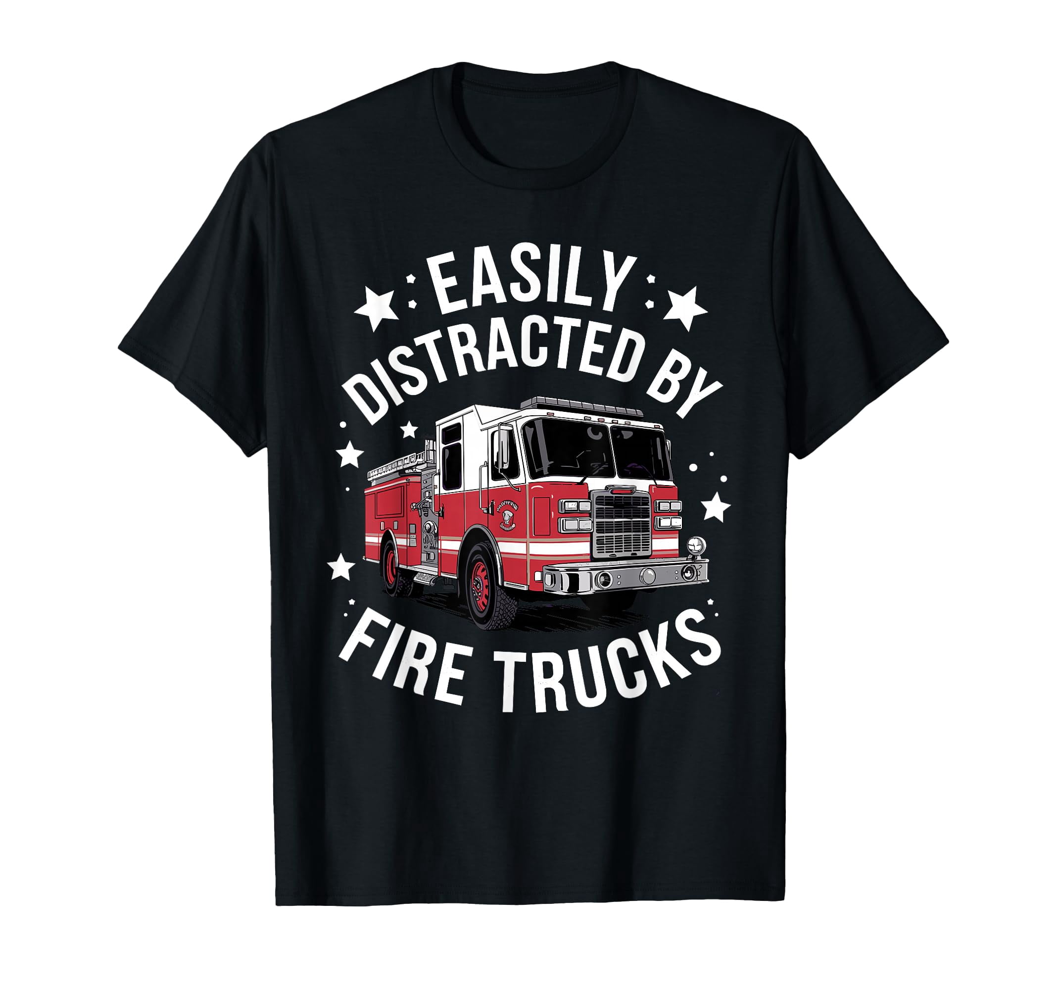 Cool Firefighter Design T-Shirt Featuring Fire Truck and Stars ...