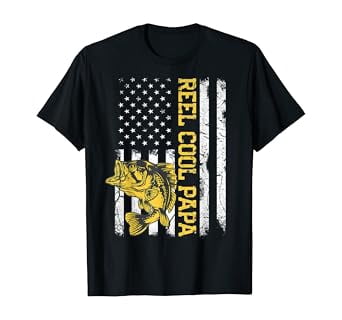 Cool Fishing Reel Graphic T-Shirt for Dads with American Flag Design ...