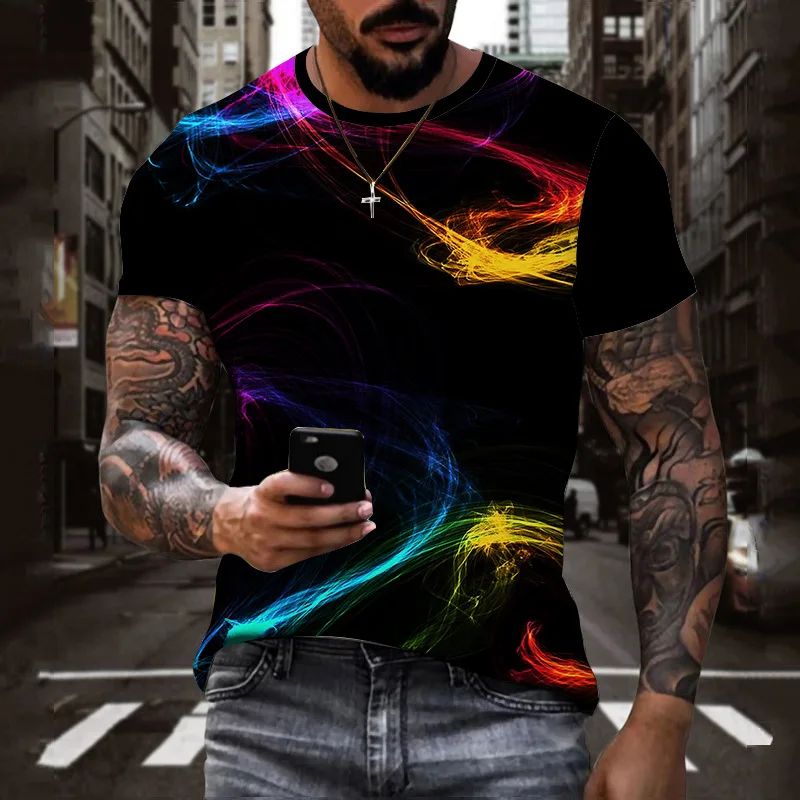 Cool Flame Men 3d Printed Striped T-Shirt Summer Men's Street Fashion ...