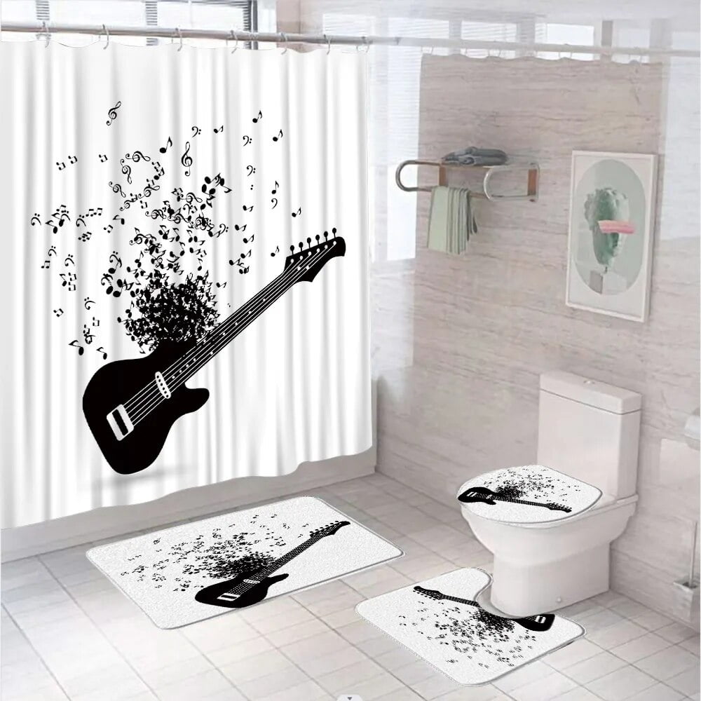 Cool Flame Musical Record Shower Curtain Sets Music Note Black ...