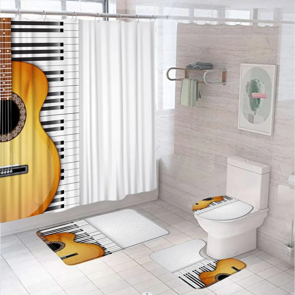 Cool Flame Musical Record Shower Curtain Sets Music Note Black ...