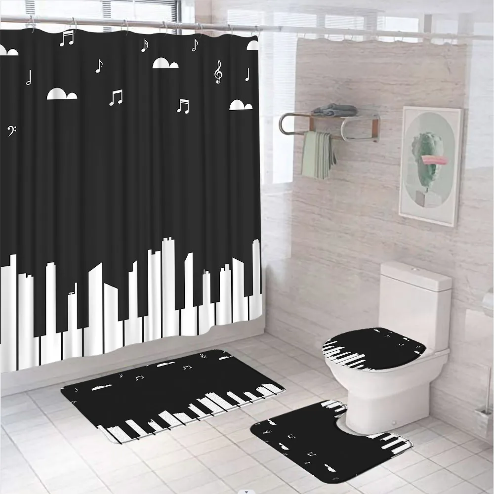 Cool Flame Musical Record Shower Curtain Sets Music Note Black ...