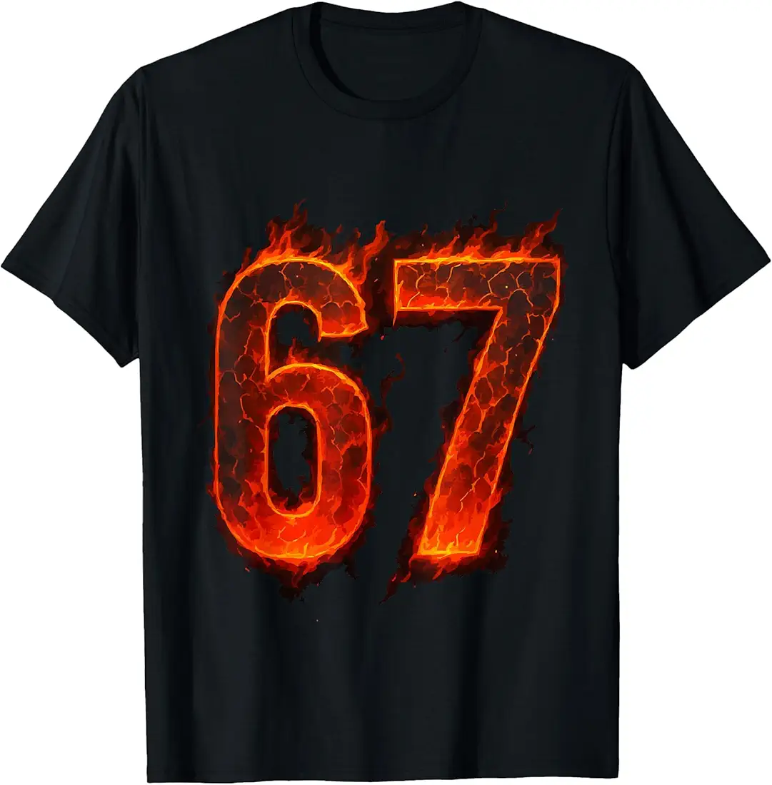 Cool Flaming Number 67 Six Seven Meme for a Kid Graphic Unisex T-Shirt ...