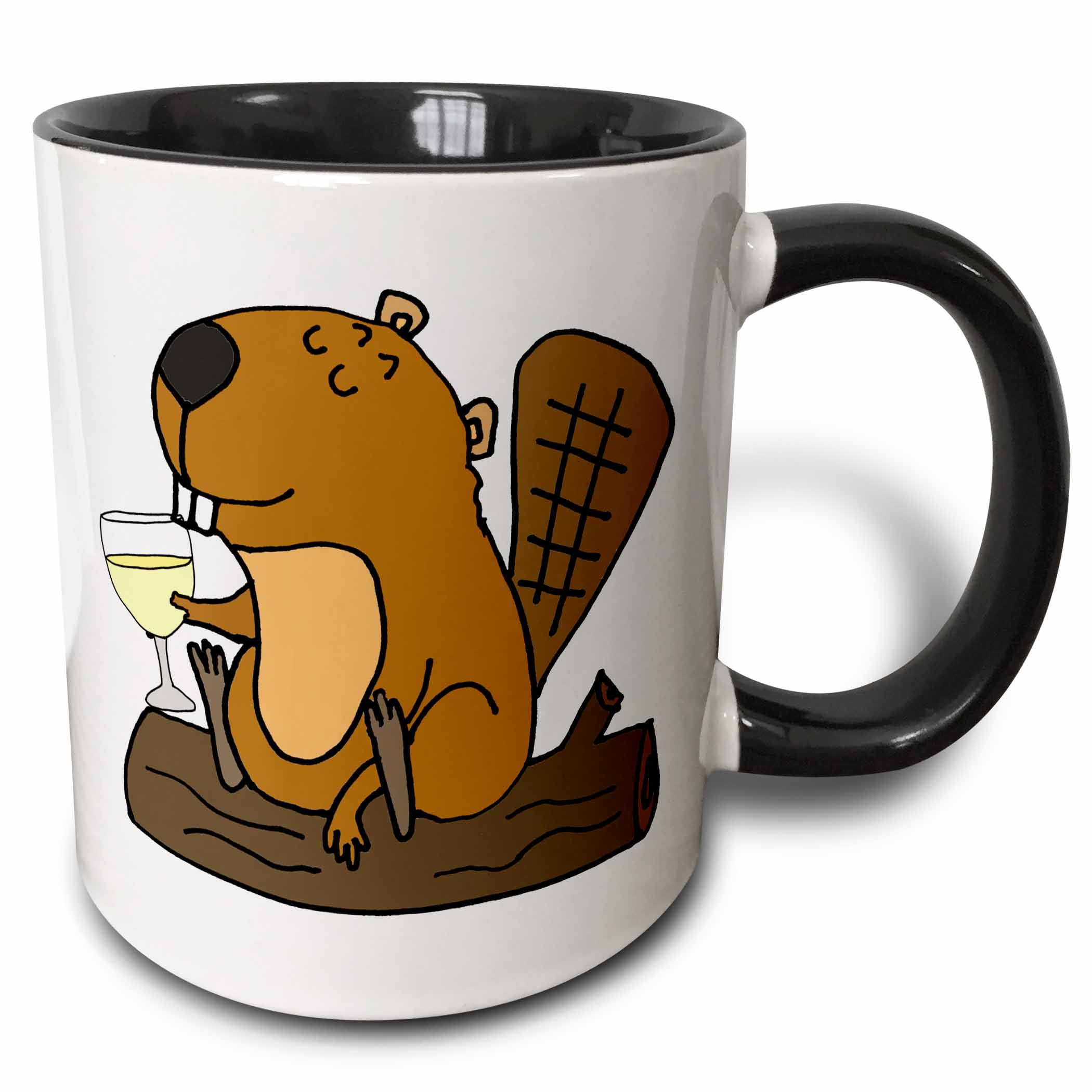 Cool Funny Beaver Drinking White Wine Cartoon 11oz Two-Tone Black Mug ...