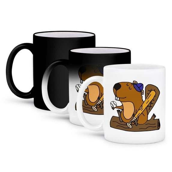 Cool Funny Beaver Playing Baseball Cartoon, 11oz Magic Transforming Mug ...