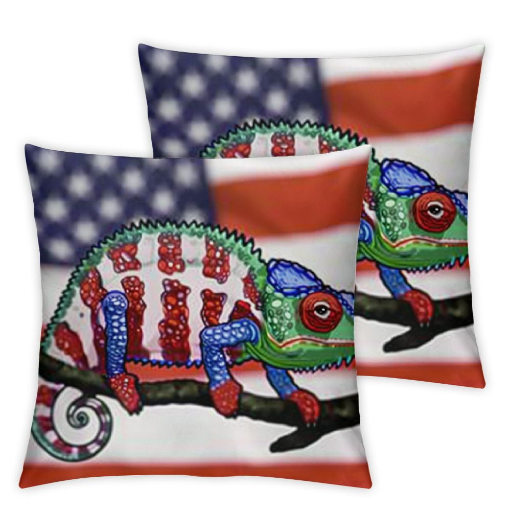 Cool Funny Chameleon Lizard on American Flag Patriotic Cartoon - Pillow ...