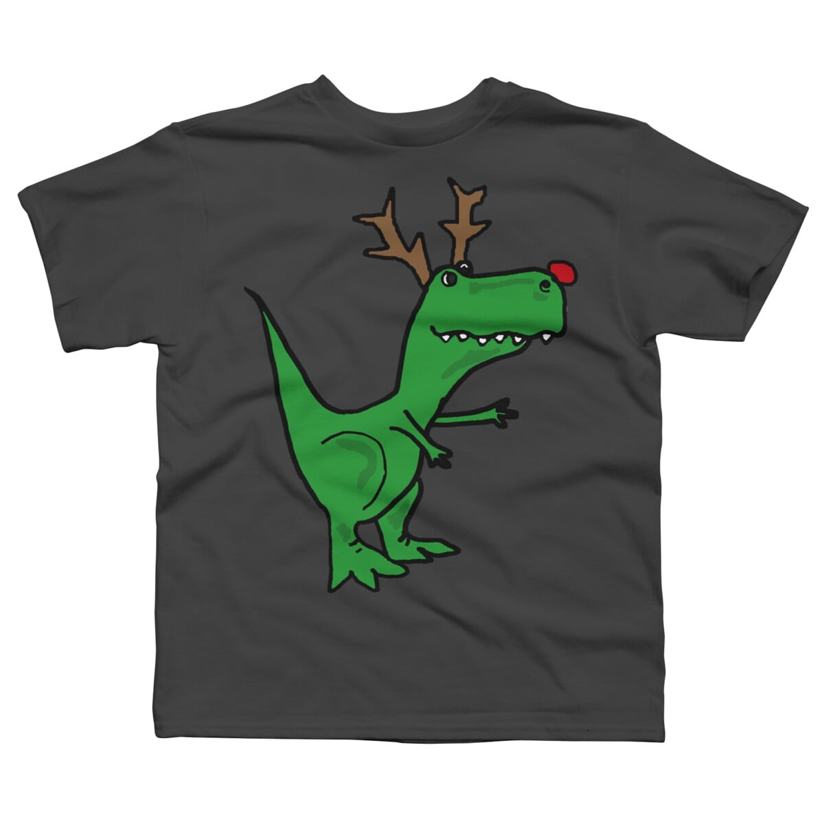 Cool Funny Christmas T-Rex Dinosaur with Antlers Boys Charcoal Gray ...