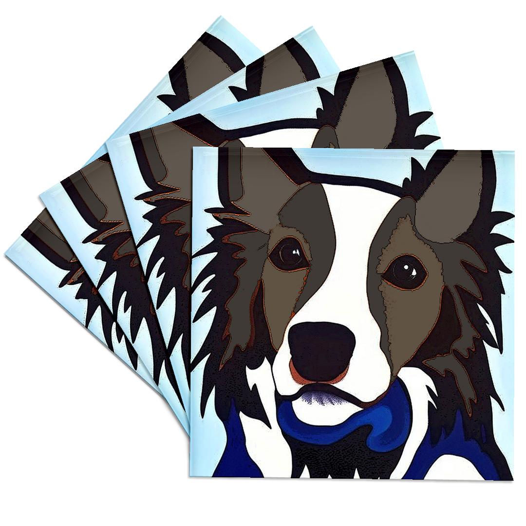 Cool Funny Cute Border Collie Puppy Dog Picasso Style Pop Art, set of 4 ...