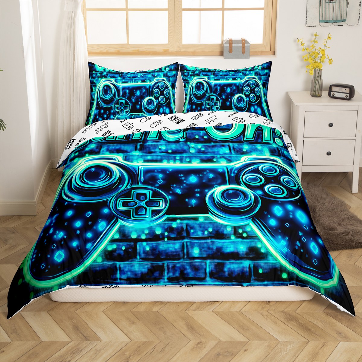 Cool Gamepad Duvet Cover Set King Size, Men Game Bedding Gamer ...