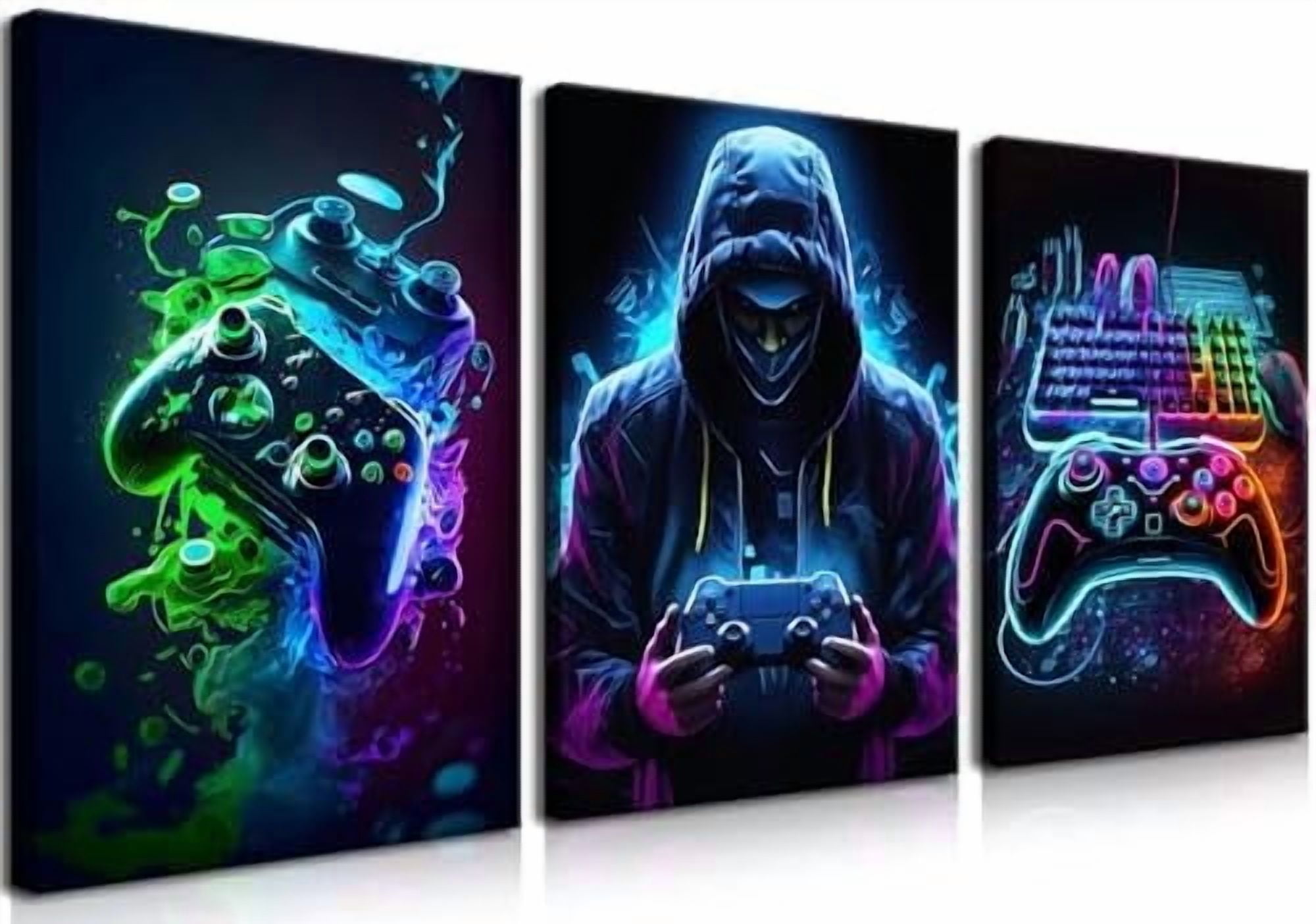 Cool Gaming Canvas Wall Art Set of 3, Retro Video Game Watercolor ...