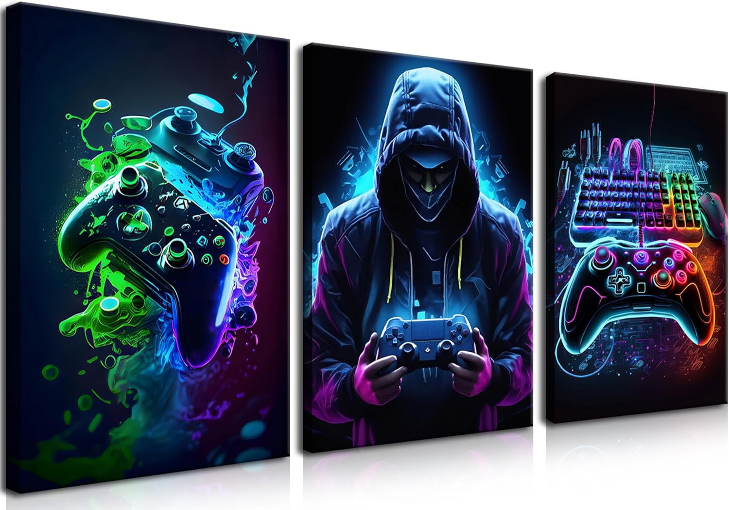 Cool Gaming Canvas Wall Art Set of 3, Retro Video Game Watercolor ...