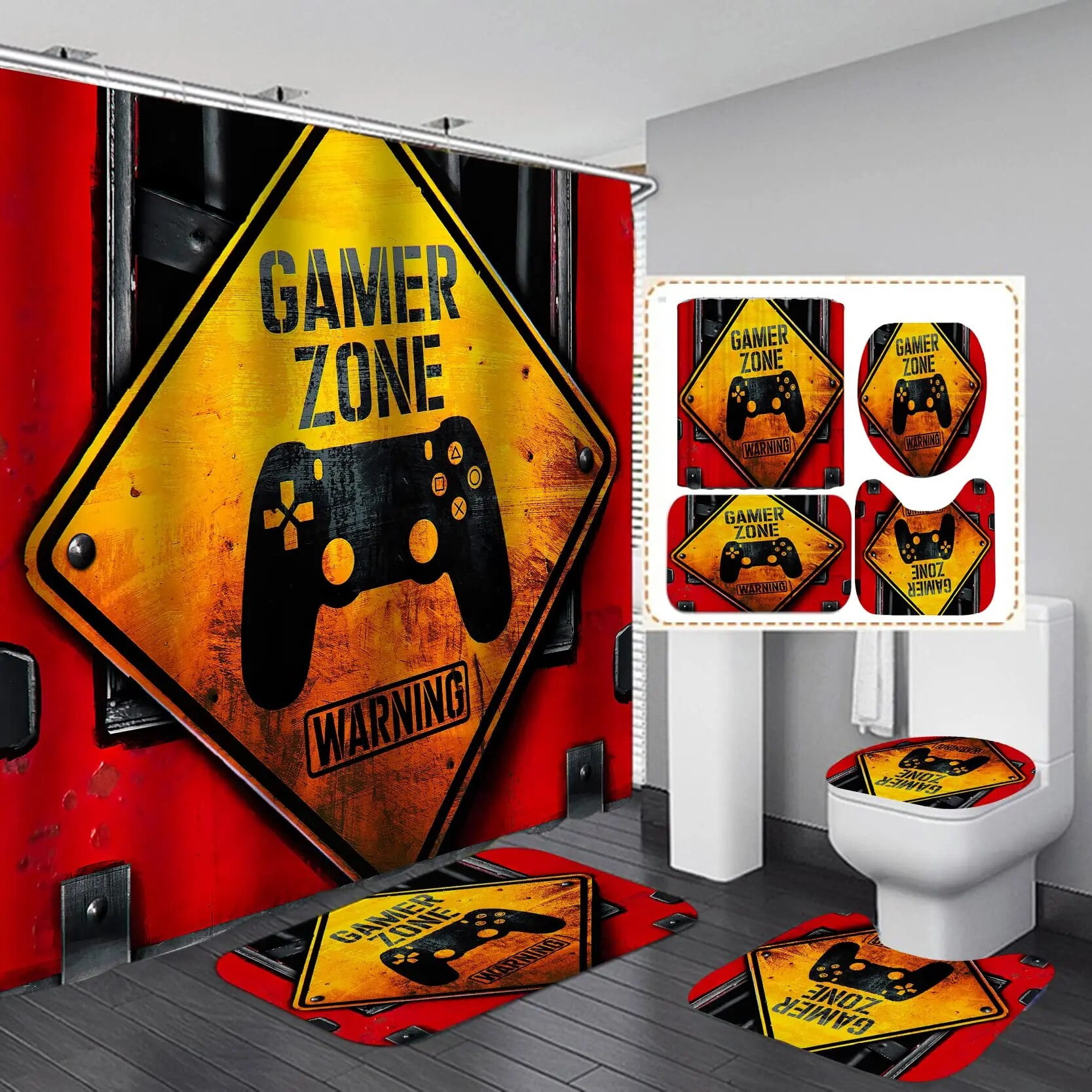 Cool Gaming Shower Curtain Set with Rugs for Bathroom Decor Video Games ...
