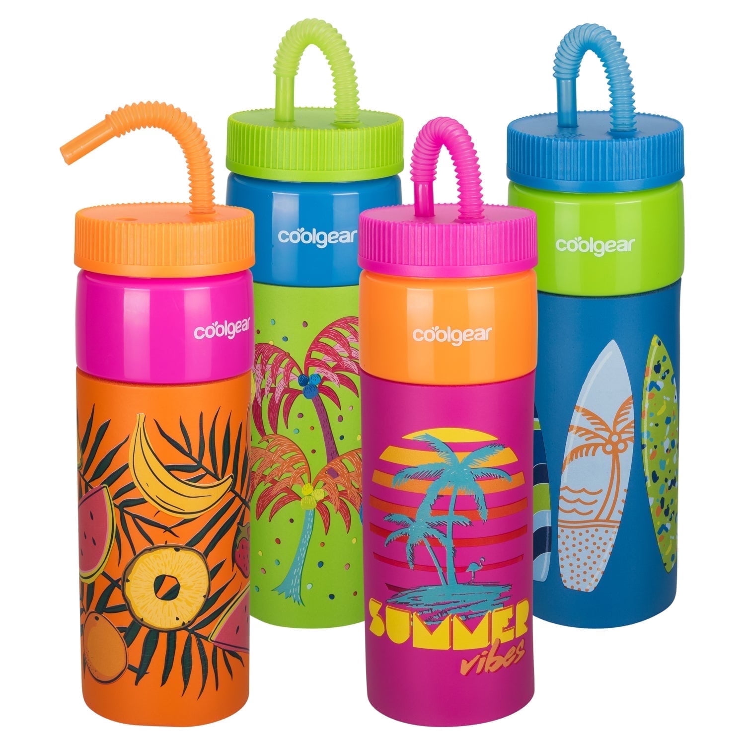 Cool Gear 24oz Retro Squishy Water Bottles, Foam Grip, Straw ...