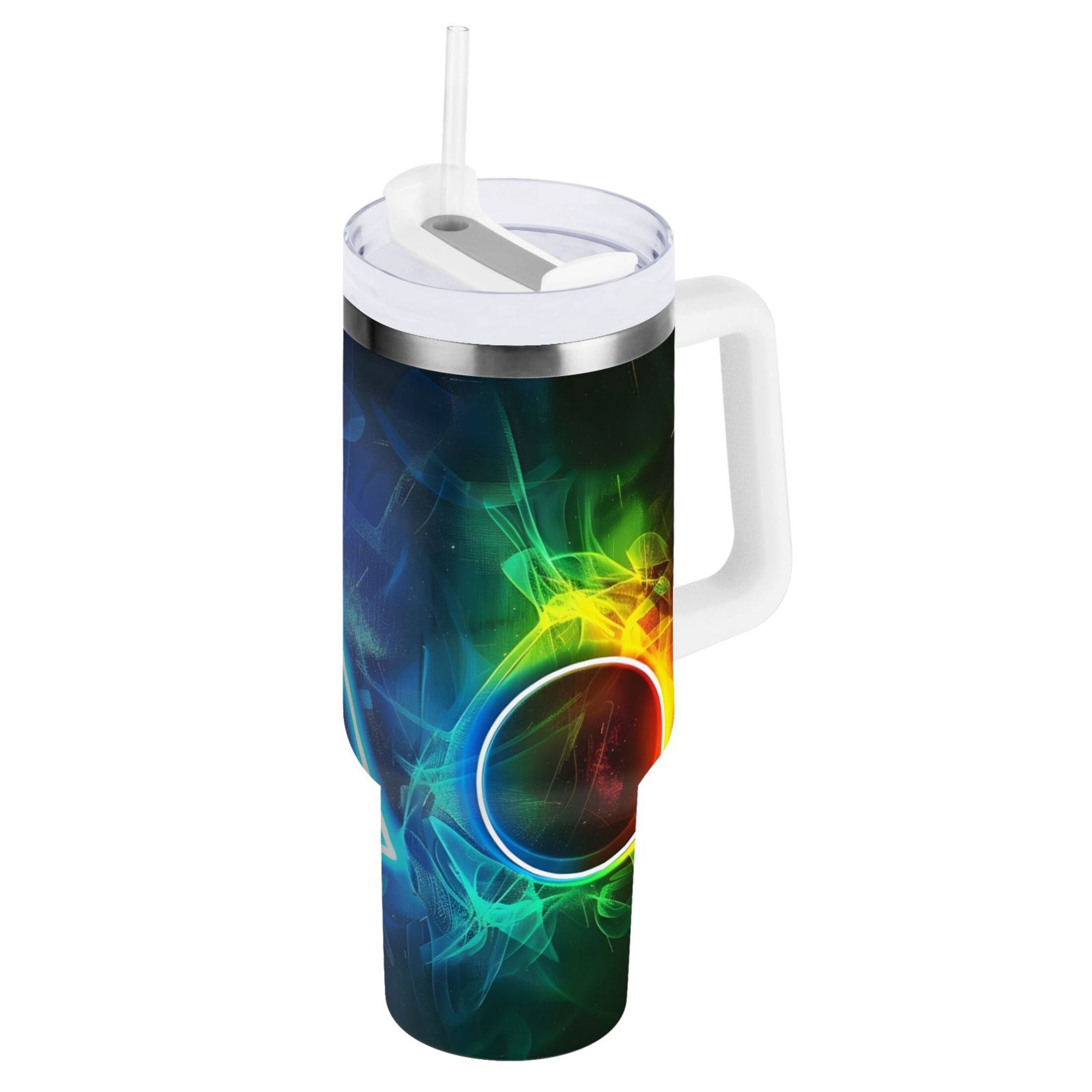 Cool Geometry Style Tumbler with Handle and Straw Insulated Travel Mug ...