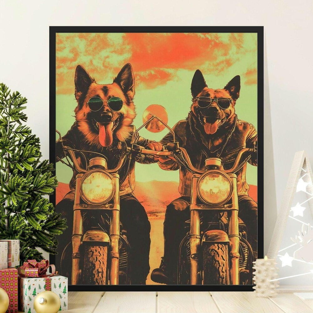 Cool German Shepherd Biker Poster, Motorcycle Dogs Wall Art, Funny ...