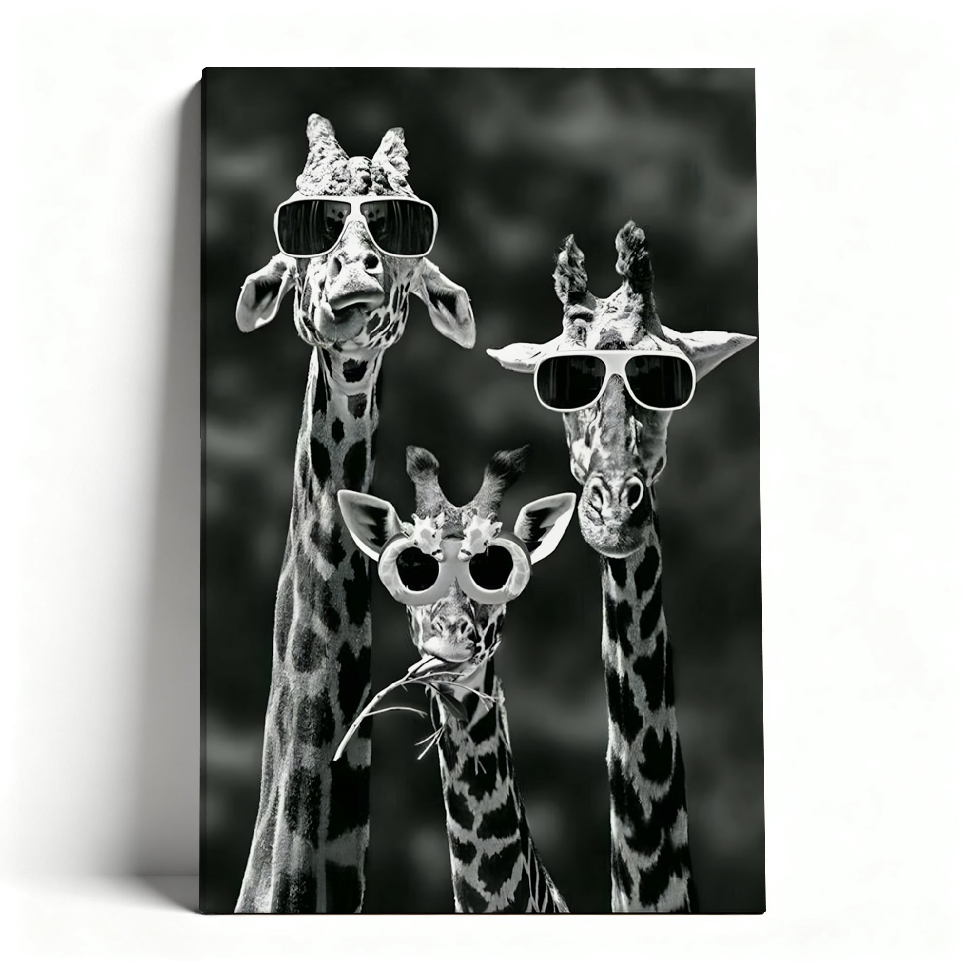 Cool Giraffes With Sunglasses Canvas Wall Art, Black And White Animal ...
