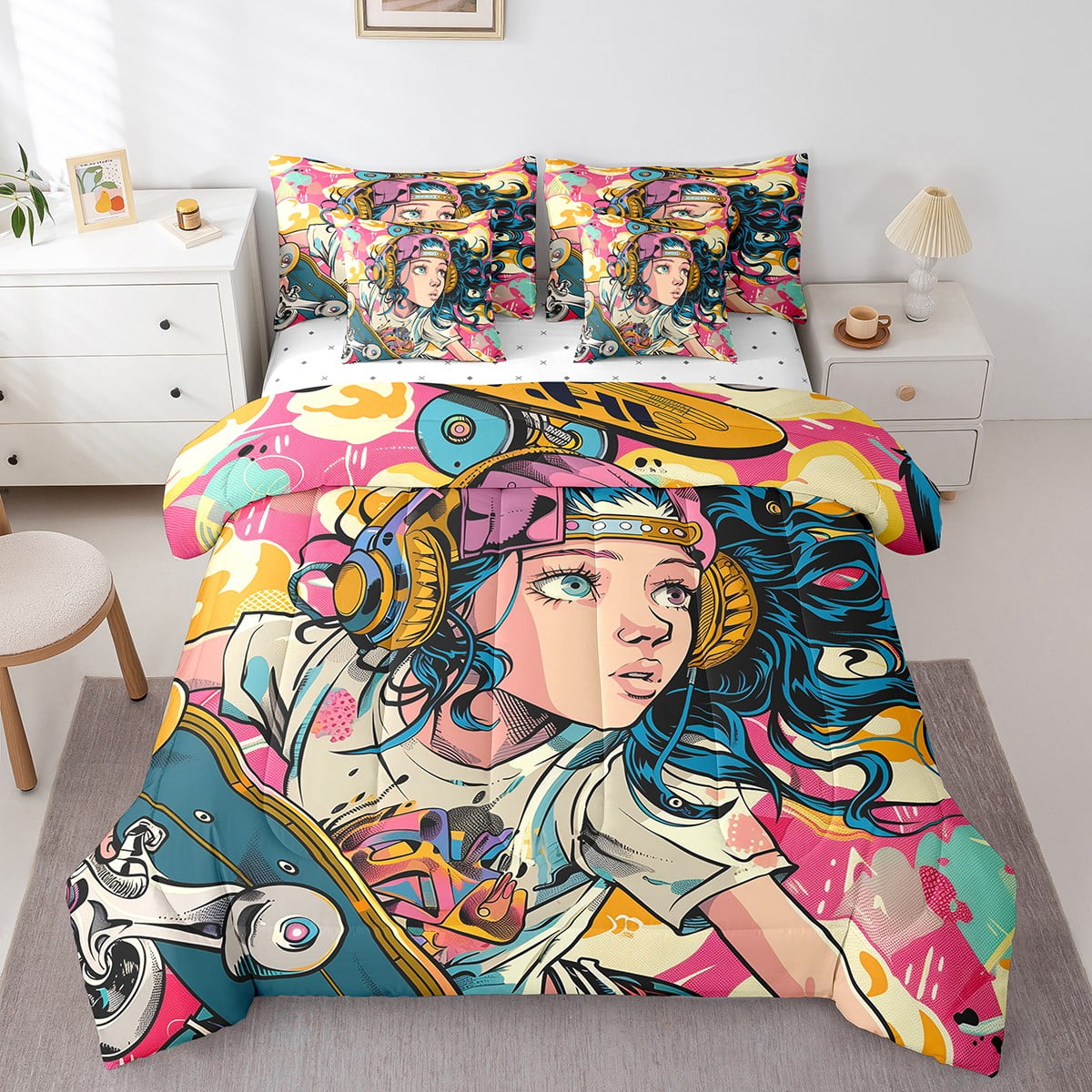 Cool Comforter Set Queen Size Bed In A Bag, 7Pcs American Street ...