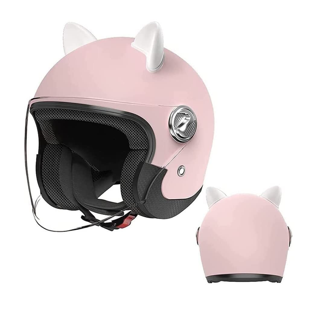 Cool Girl Motorcycle Half Helmet, Vespa Cat Ear Helmet Vintage Open-Face 3/4 Moped Helmet for ...