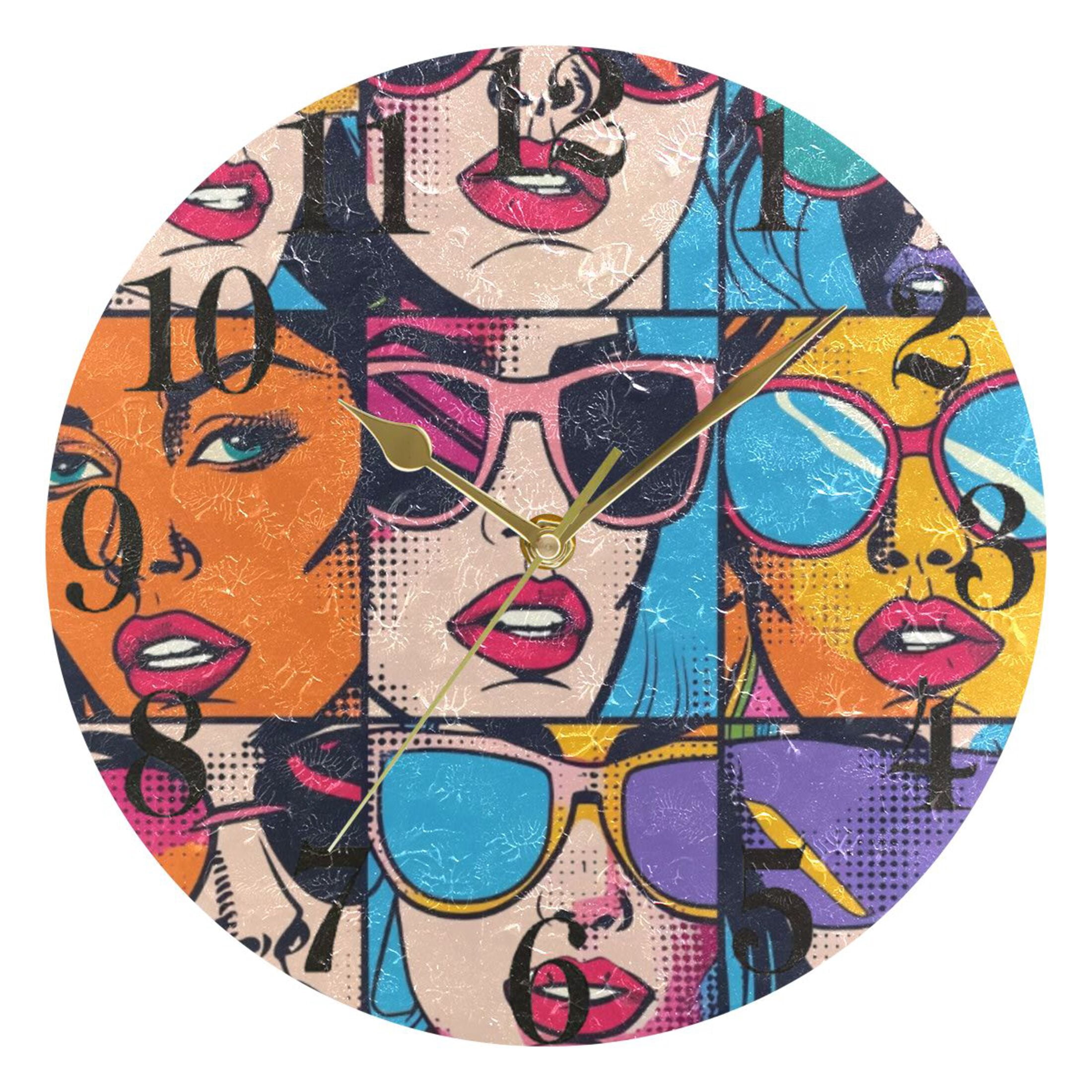 Cool Girls Face Wall Clock 9.8 inch Battery Operated Clocks Non-Ticking ...